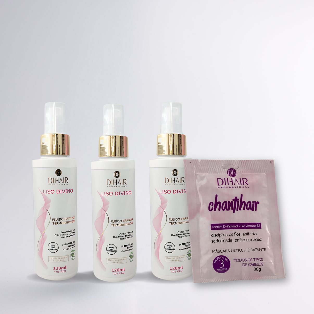 Kit Fluido Protetor Térmico Liso Divino 120mL 3 UND + Brinde Máscara C ...